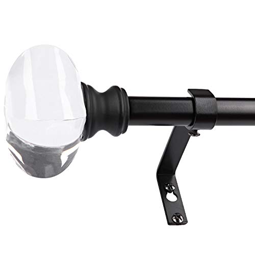 Acrylic Diamond Finials Curtain Rod 28-48 Inch, 3/4" Diameter Window Treatment Single Rod Set，Black