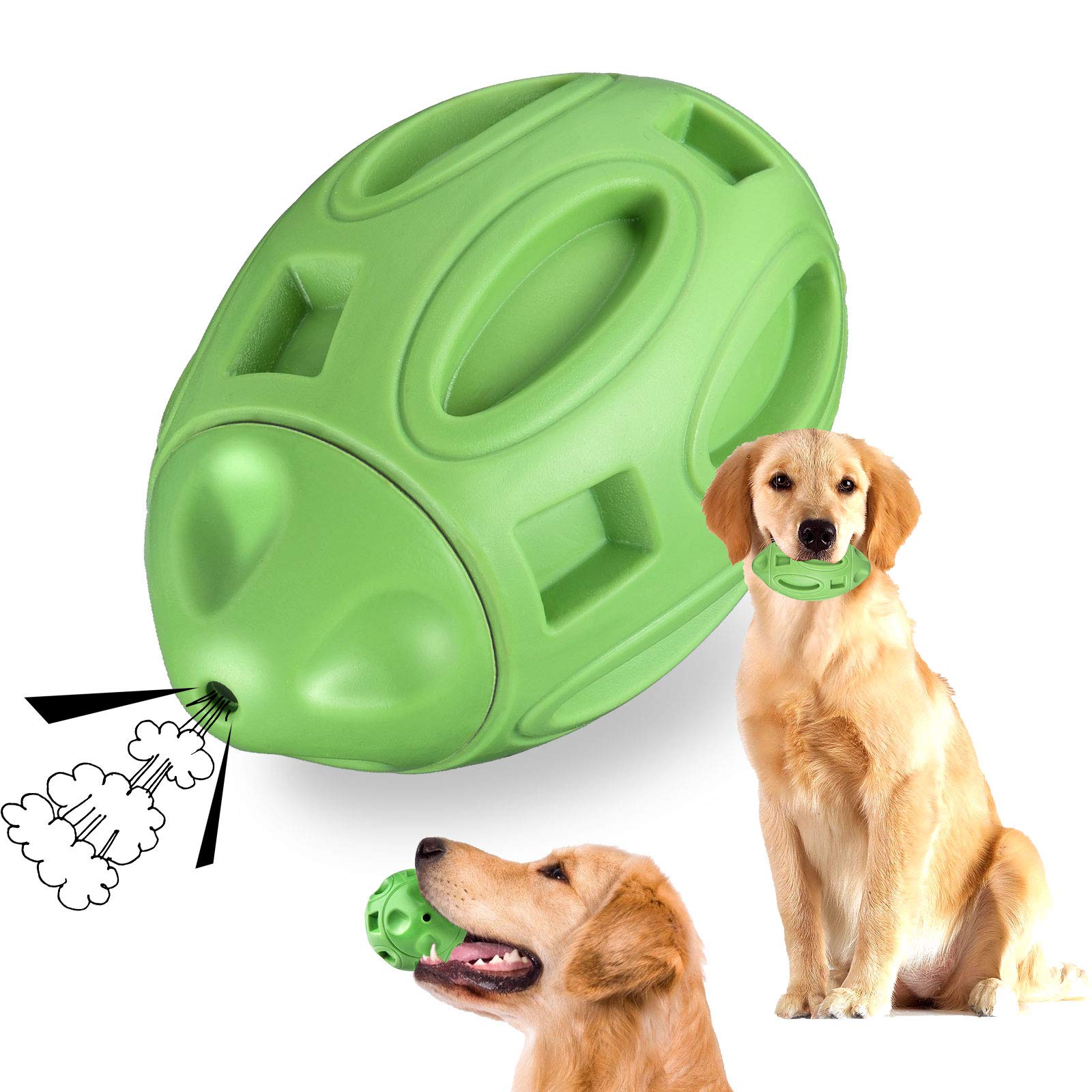 ZHAN Multifunctional Durable Natural Rubber Dog Training Ball Toy Squeaky Chew Interactive Teeth Cleaning Rugby Toy Pet Exercise Game Ball for Medium and Large Dogs (Green)