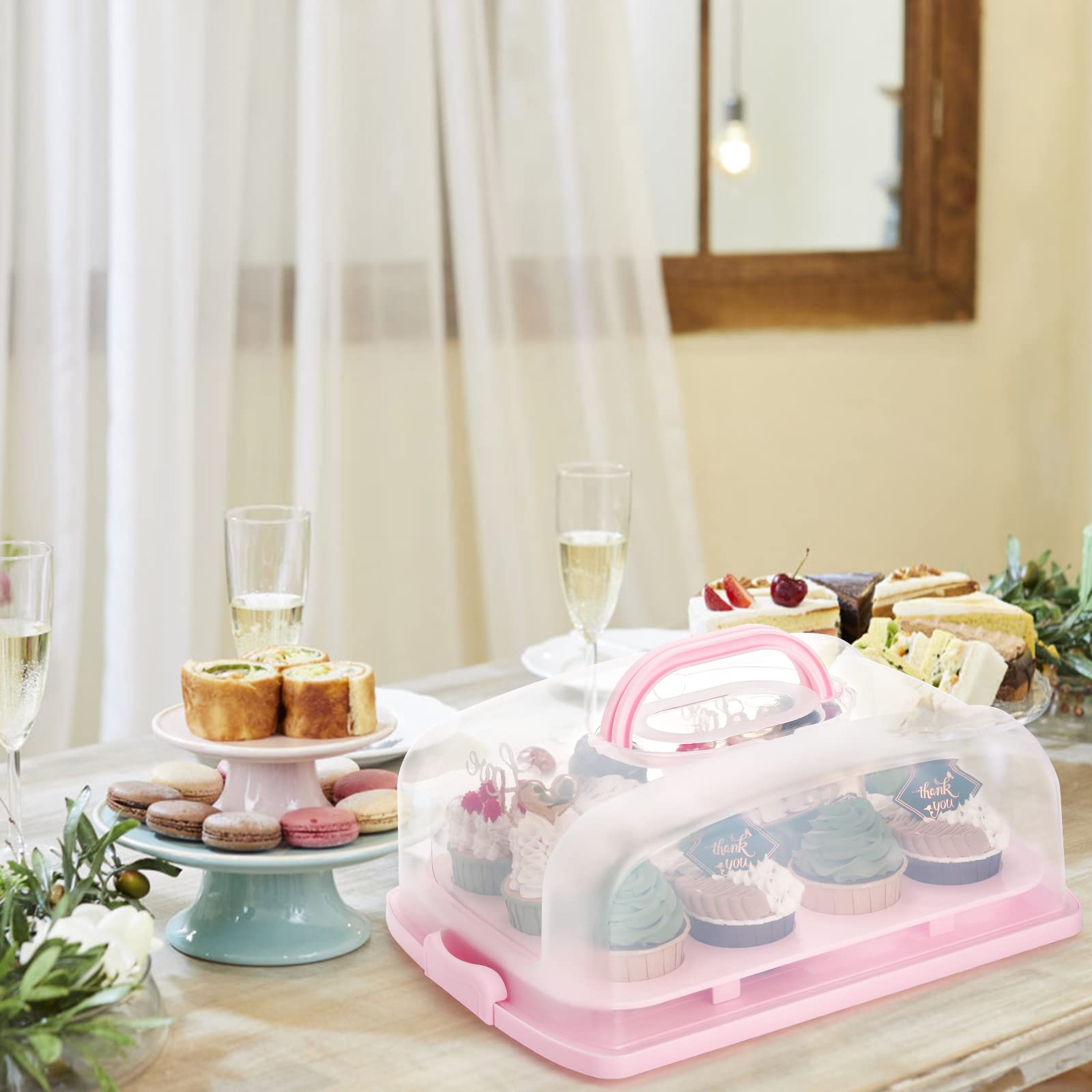 SOUJOY 2in1 Cupcake Carrier, Cupcake Keeper for 12 Standard-Size Cupcakes with Lid and Two Secure Side Closures, Portable Dessert Holder Transports Box for Cakes, Pies, Muffin