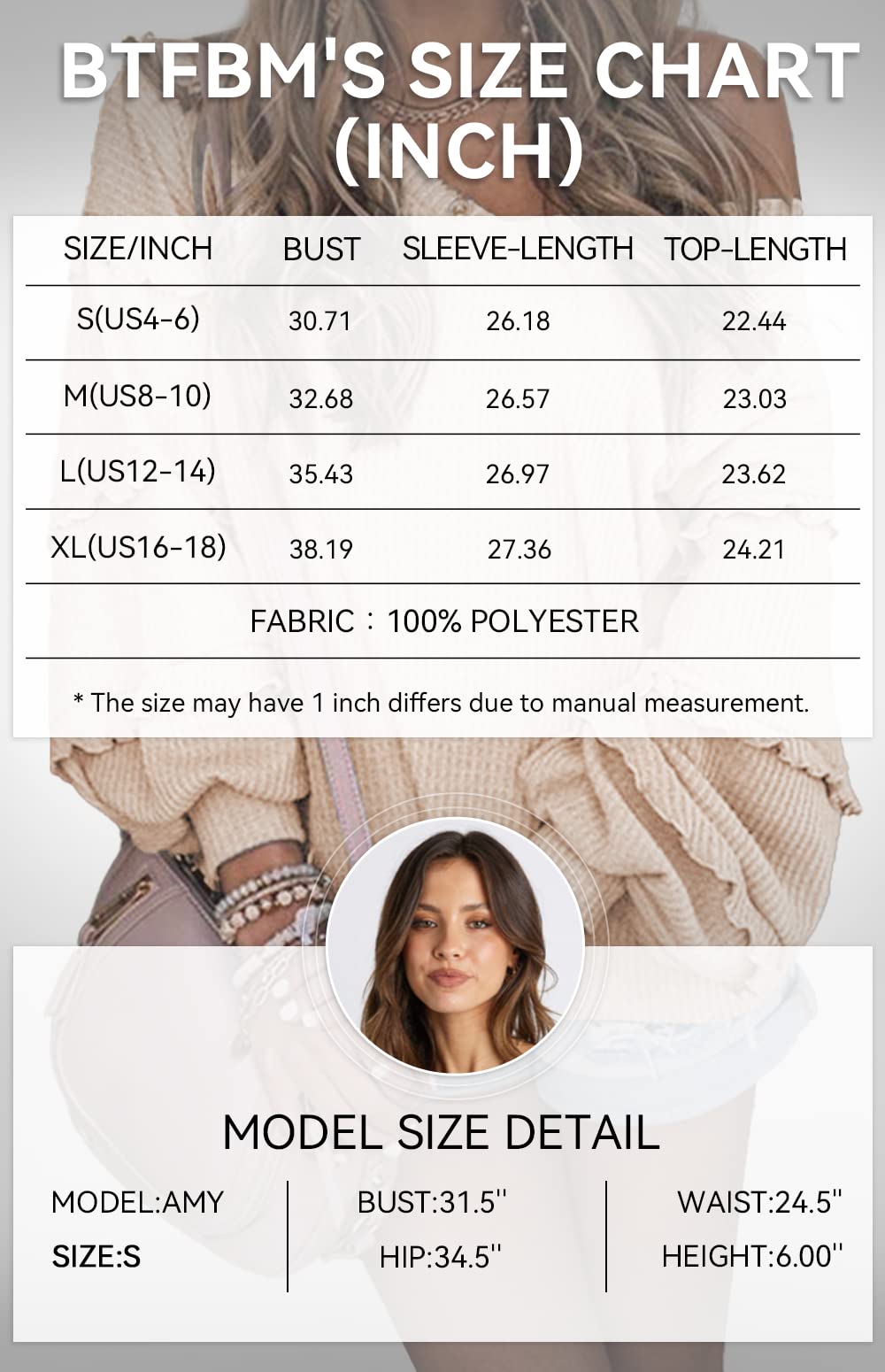 BTFBM Women’s V Neck Long Sleeve Blouse Loose Fit Tunics Ruffles Off Shoulder Waffle Knit Solid Color Tops Fall Tee Shirts(Solid Apricot,X-Large)