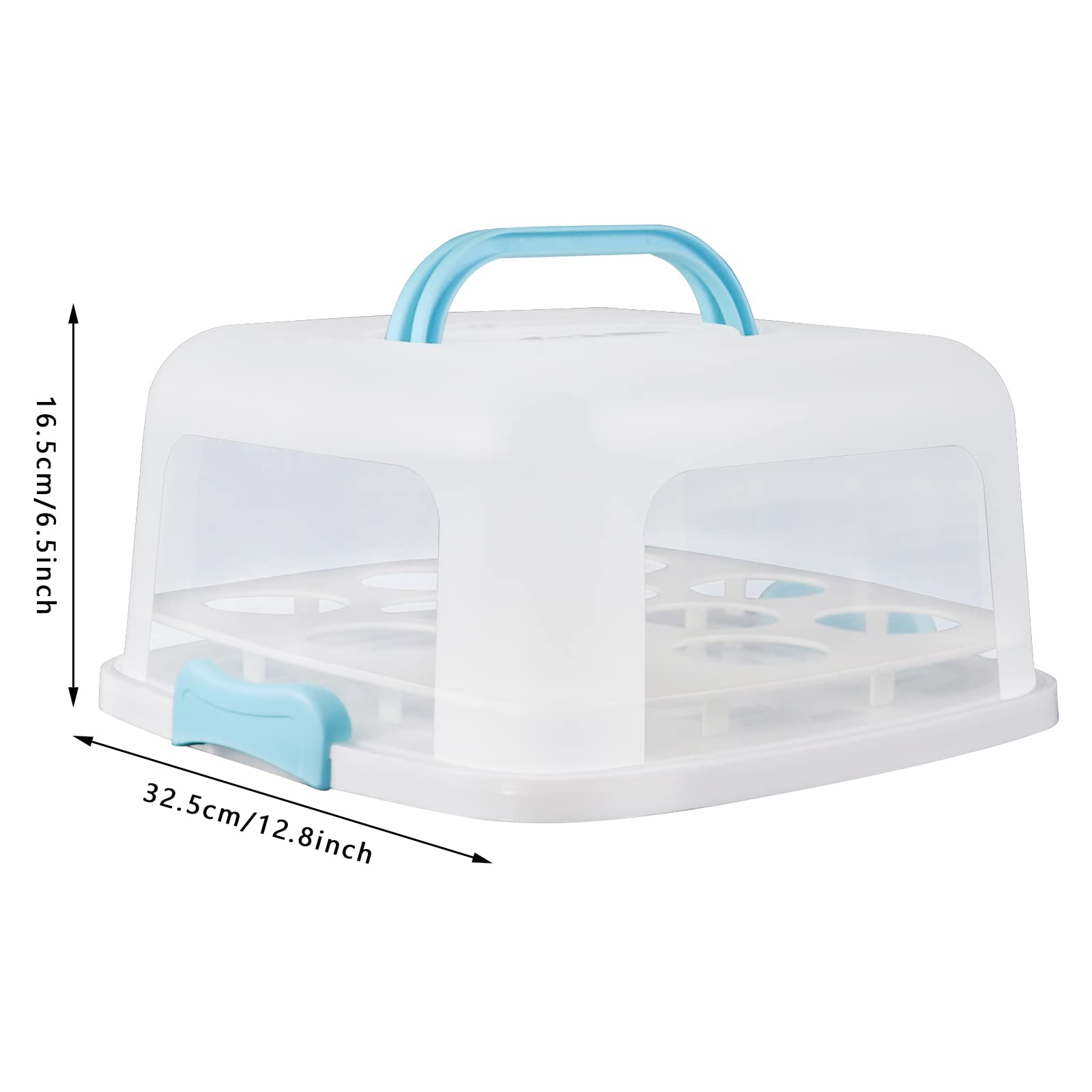 DIIRPPR 2 in1 Square Cupcake Carrier and Cake Keeper with Lid, Christmas Party Container with Cupcake Carrier Holder Trays Holds Up to 12 Cupcakes or 1 10" Cake, Dishwasher Safe (Blue)
