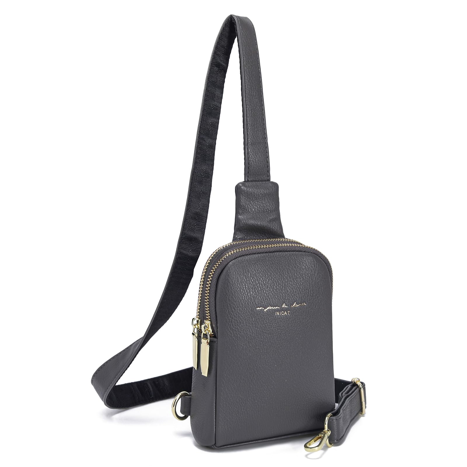 INICAT Small Crossbody Sling Bags for Women Vegan Leather Cell Phone Purse Fanny Packs for Women Men(Gray)