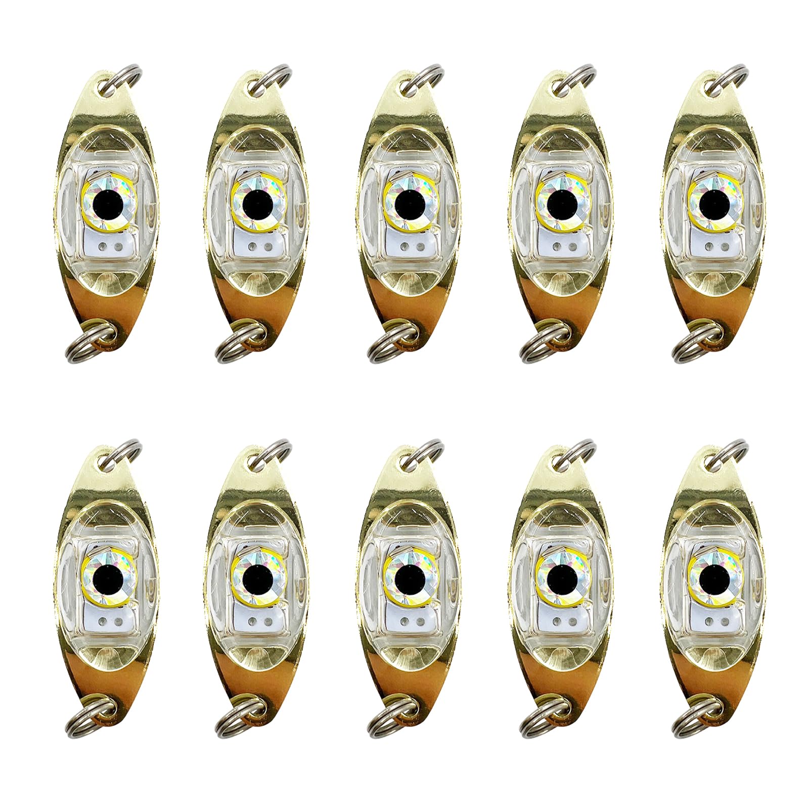 JOJOCY 10 Pack Fishing Lures Fishing Spoons Underwater Flashing Strobe LED Fishing Lights Waterproof Diamond Lights Trolling Lures Halibut Rig Deep Drop Fishing Light