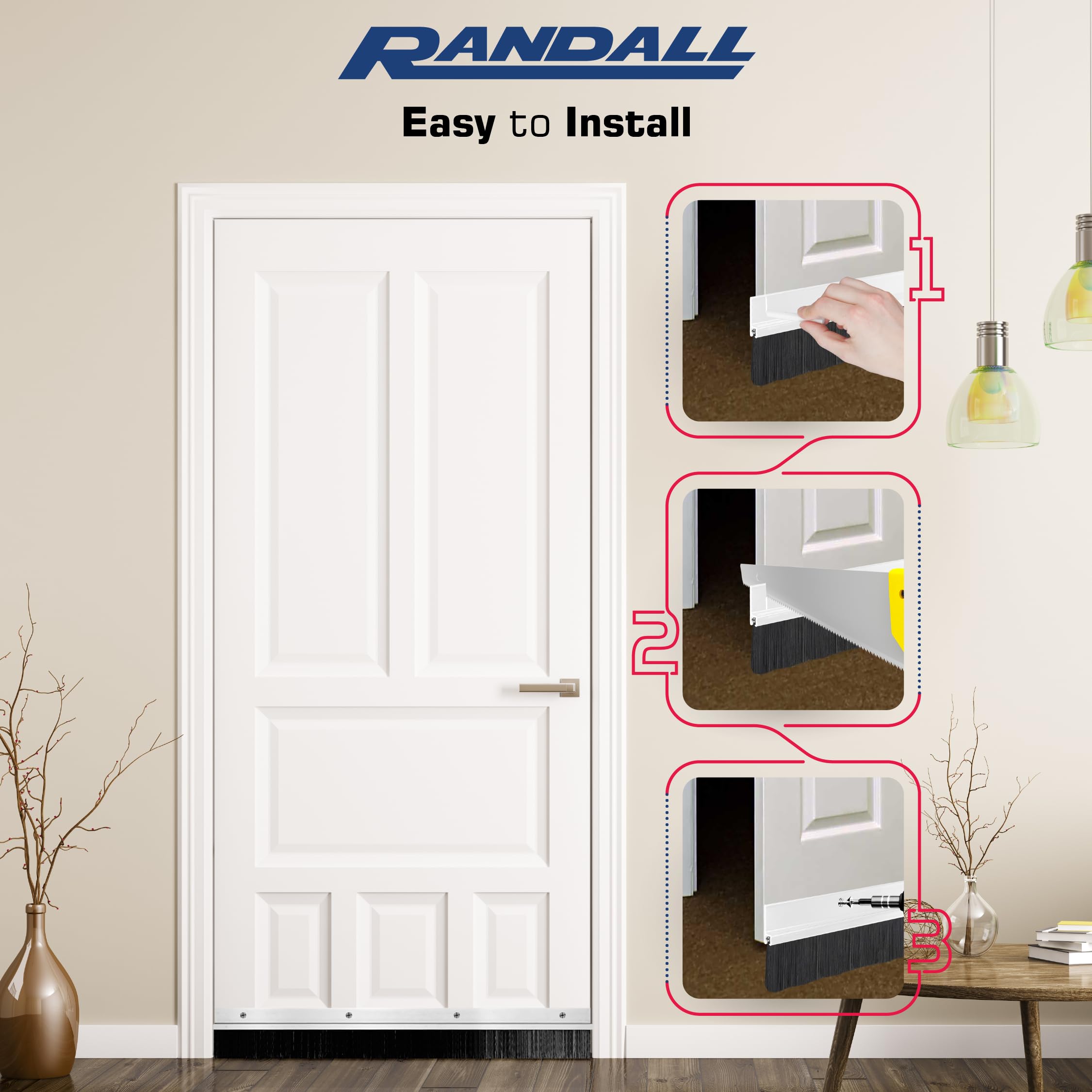 Randall Manufacturing Co., Inc | Door Sweeps – Aluminum & Brush | Brush Sweeps for Gaps Up to 2” | Clear Satin Anodized Trim with Black Brush | 4 Feet | Fill Gaps & Keep Unwanted Debris Out