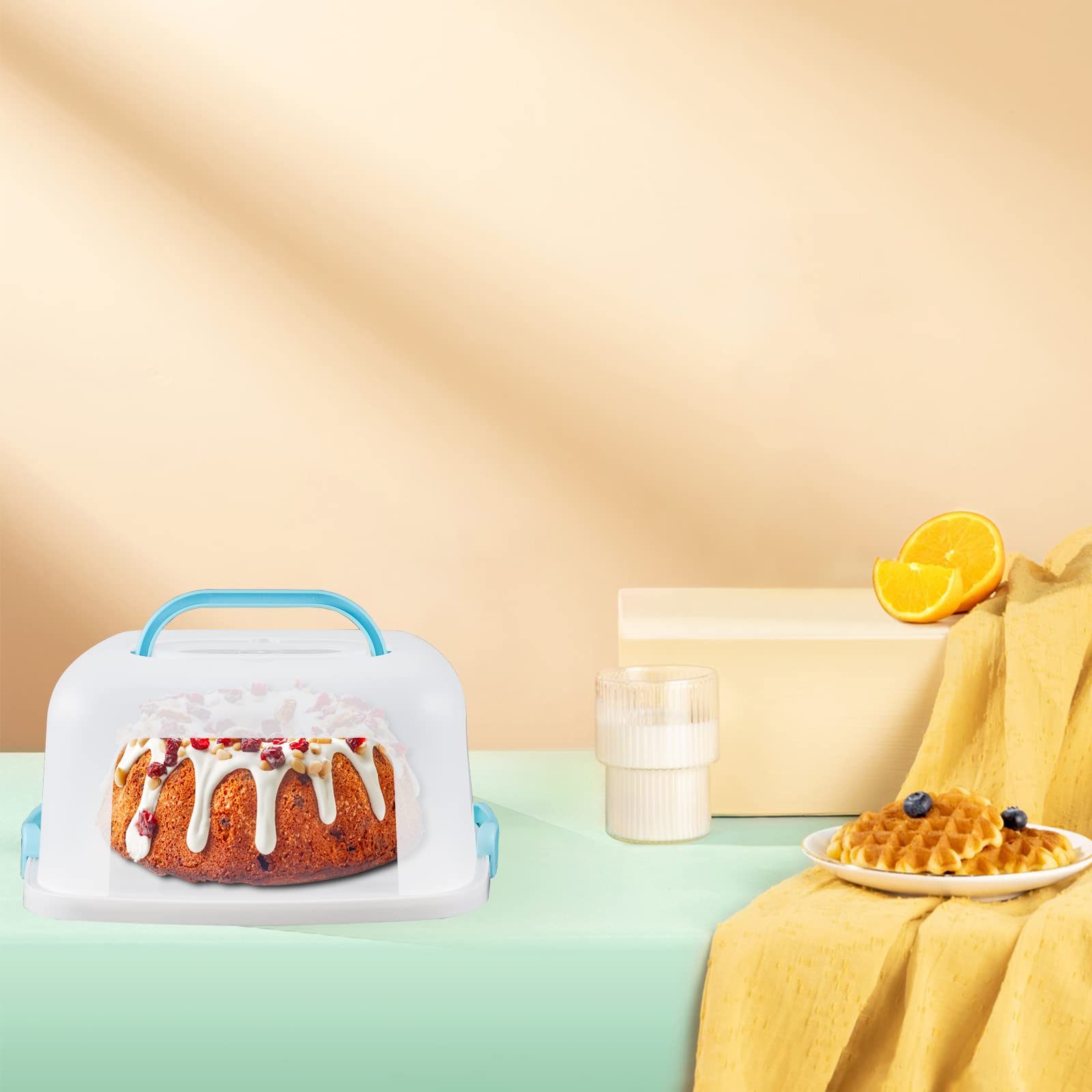 DIIRPPR 2 in1 Square Cupcake Carrier and Cake Keeper with Lid, Christmas Party Container with Cupcake Carrier Holder Trays Holds Up to 12 Cupcakes or 1 10" Cake, Dishwasher Safe (Blue)
