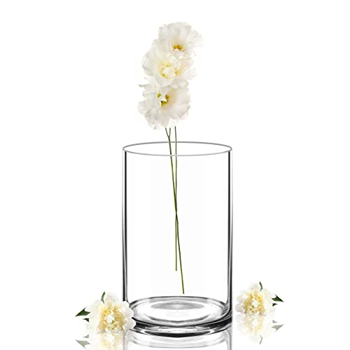 Clear Glass Cylinder Vase,Glass Flower Vase Centerpieces,Hurricane Floating Candle Holder Vase for Home Decoration,Wedding Centerpieces,Party Event,5" Opening,8" Tall,1 Pack