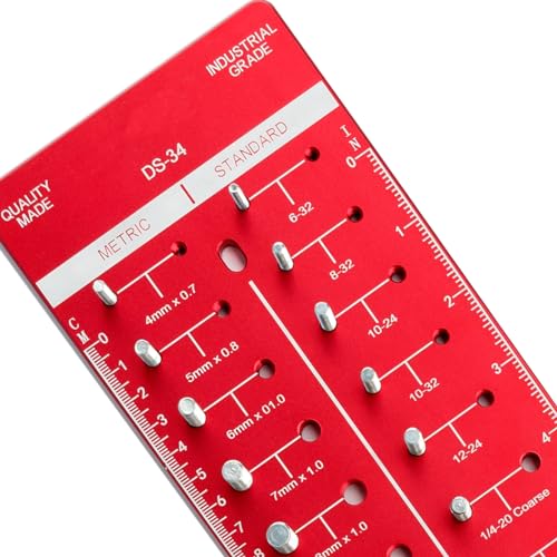 DarSeity DS-34 Nut and Bolt Thread Checker, 15 Metric & 19 Standard Nut & Bolt Size Identifier Gauge, append 8 Drill Gauges, Solid Aluminum Body