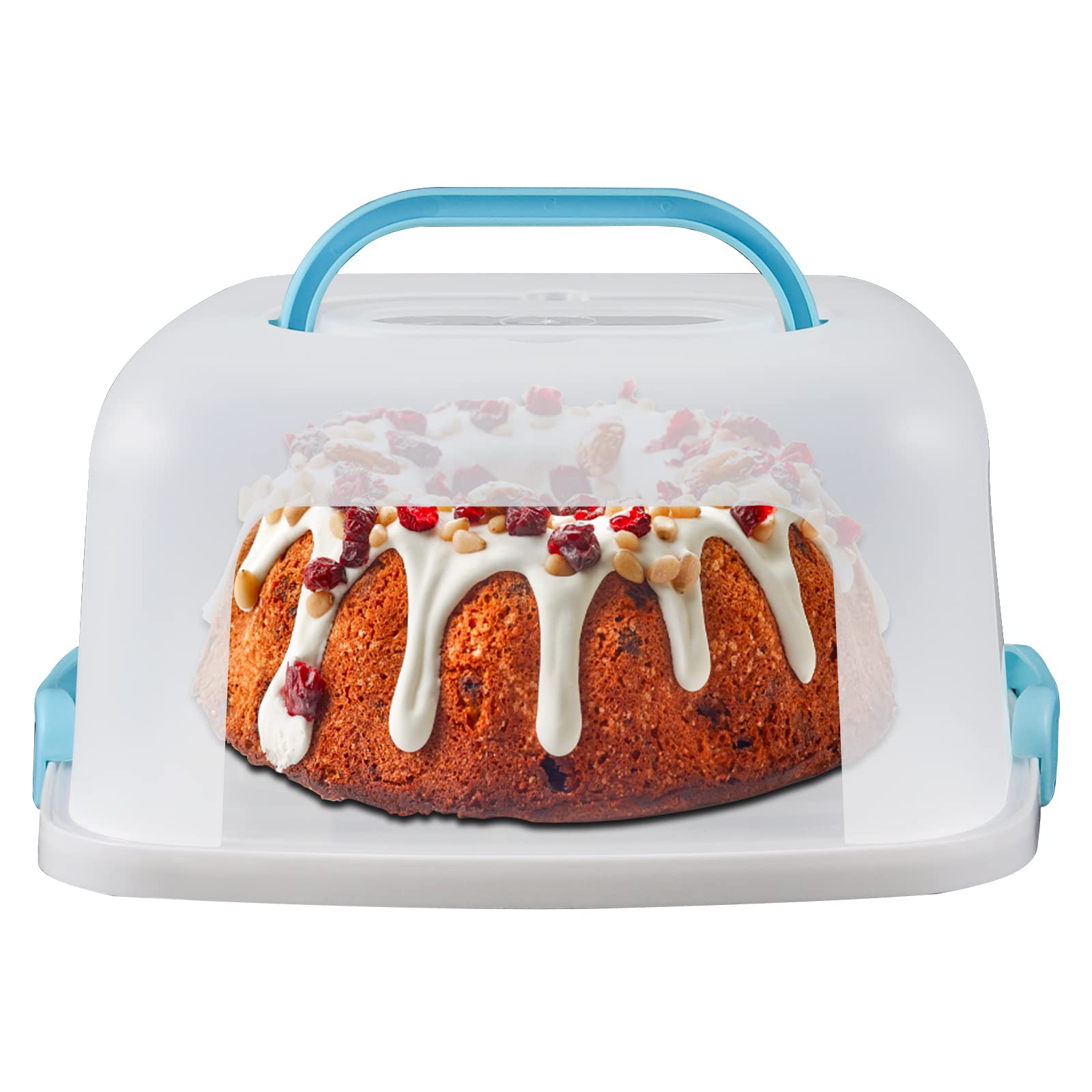 DIIRPPR 2 in1 Square Cupcake Carrier and Cake Keeper with Lid, Christmas Party Container with Cupcake Carrier Holder Trays Holds Up to 12 Cupcakes or 1 10" Cake, Dishwasher Safe (Blue)