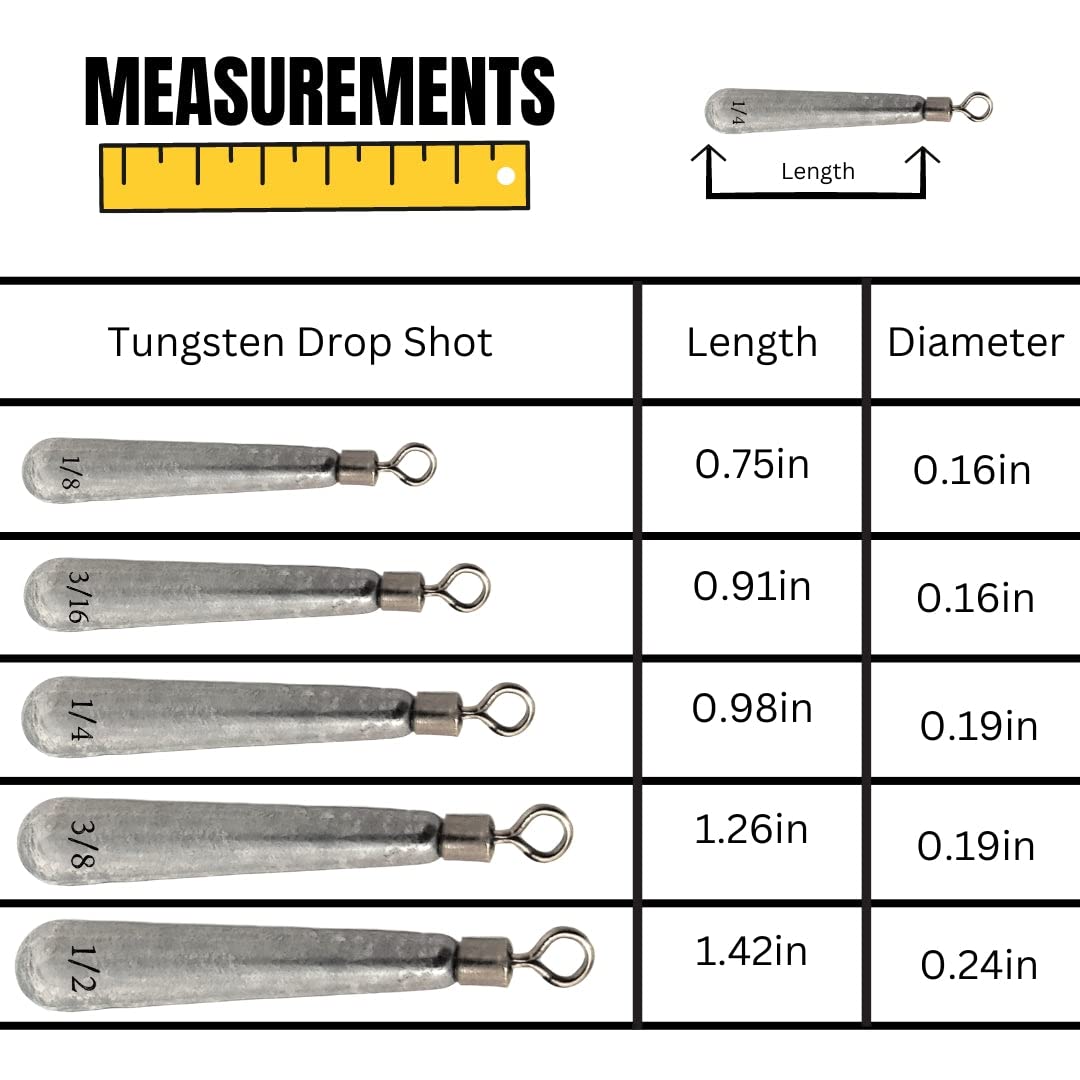 Reaction Tackle Tungsten Drop Shot (Black, Skinny, 1/2)- Tie on