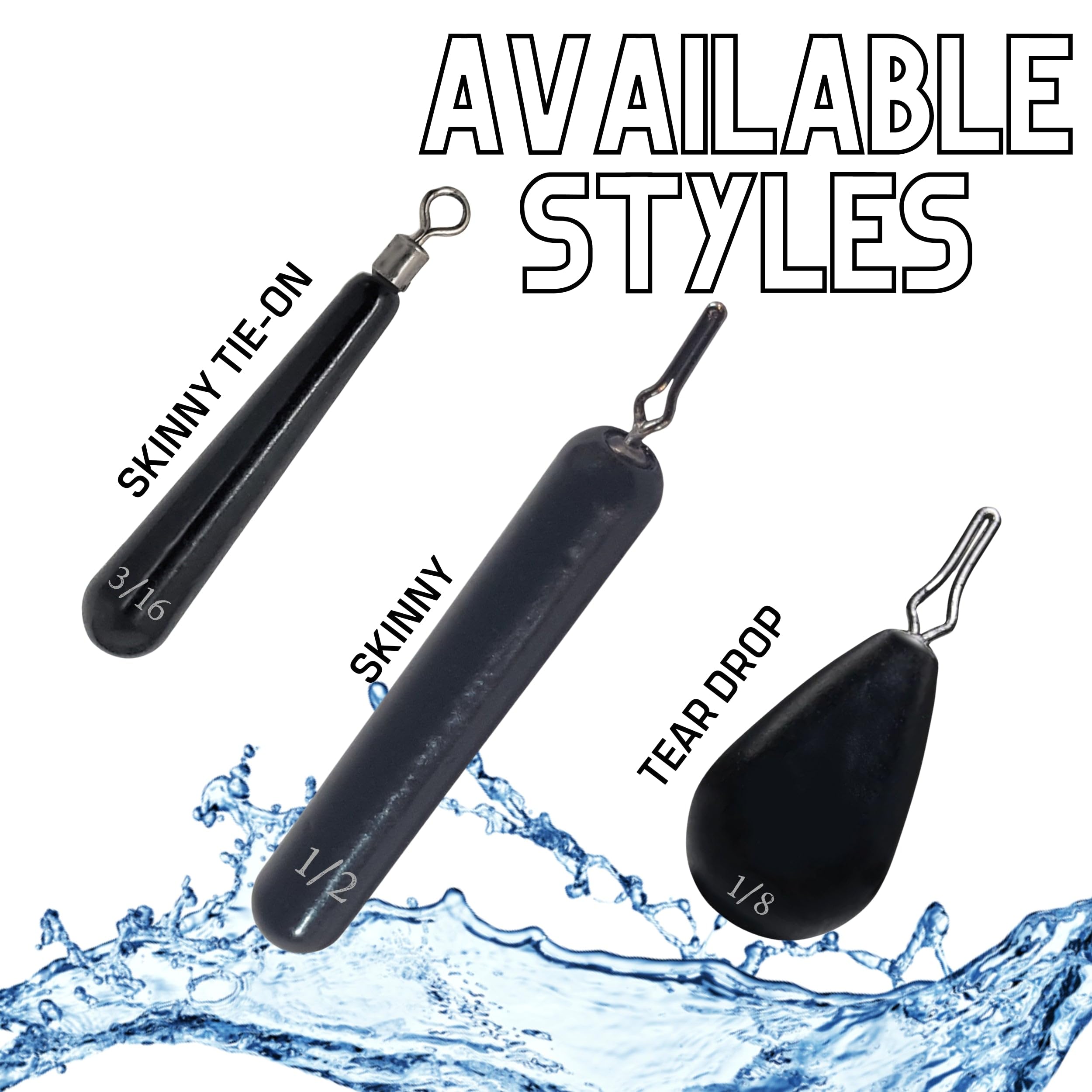 Reaction Tackle Tungsten Drop Shot (Black, Skinny, 1/2)- Tie on
