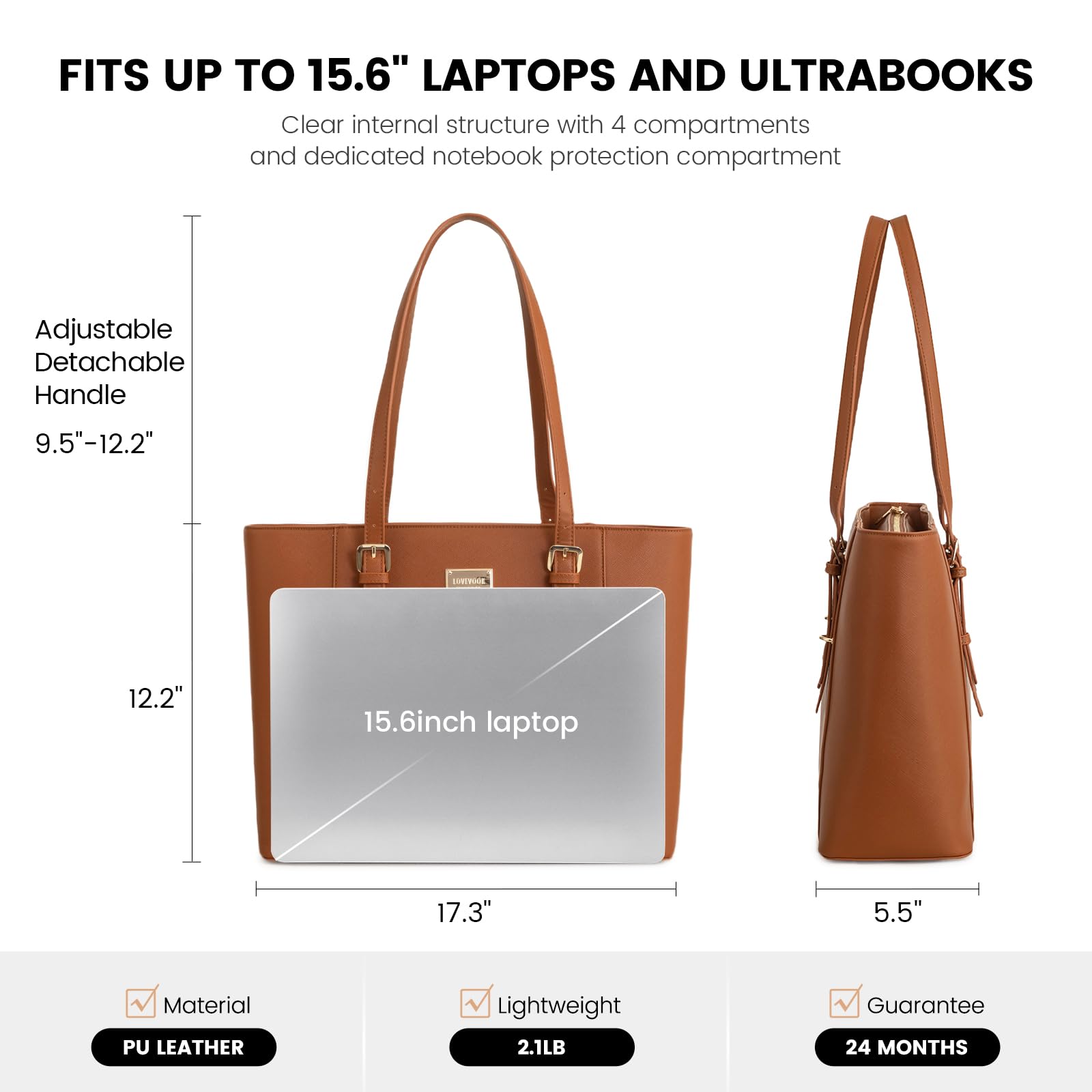 Laptop Bag for Women Large Office Handbags Briefcase Fits Up to 15.6 inch (Updated Version)-Brown