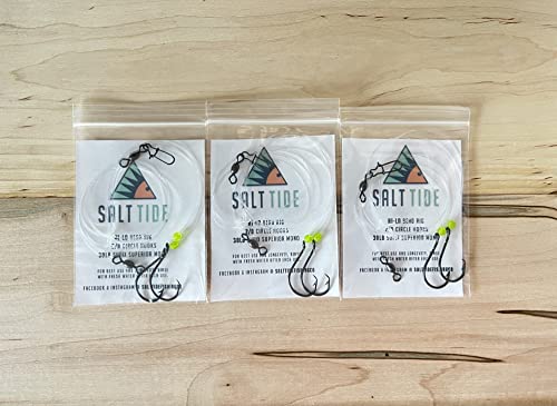 3 Pack '2/0' Bead Rig Surf Fishing Hi-Lo Double Drop Hand-Tied 30LB Mono (Glitter Lime)
