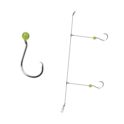 3 Pack '2/0' Bead Rig Surf Fishing Hi-Lo Double Drop Hand-Tied 30LB Mono (Glitter Lime)
