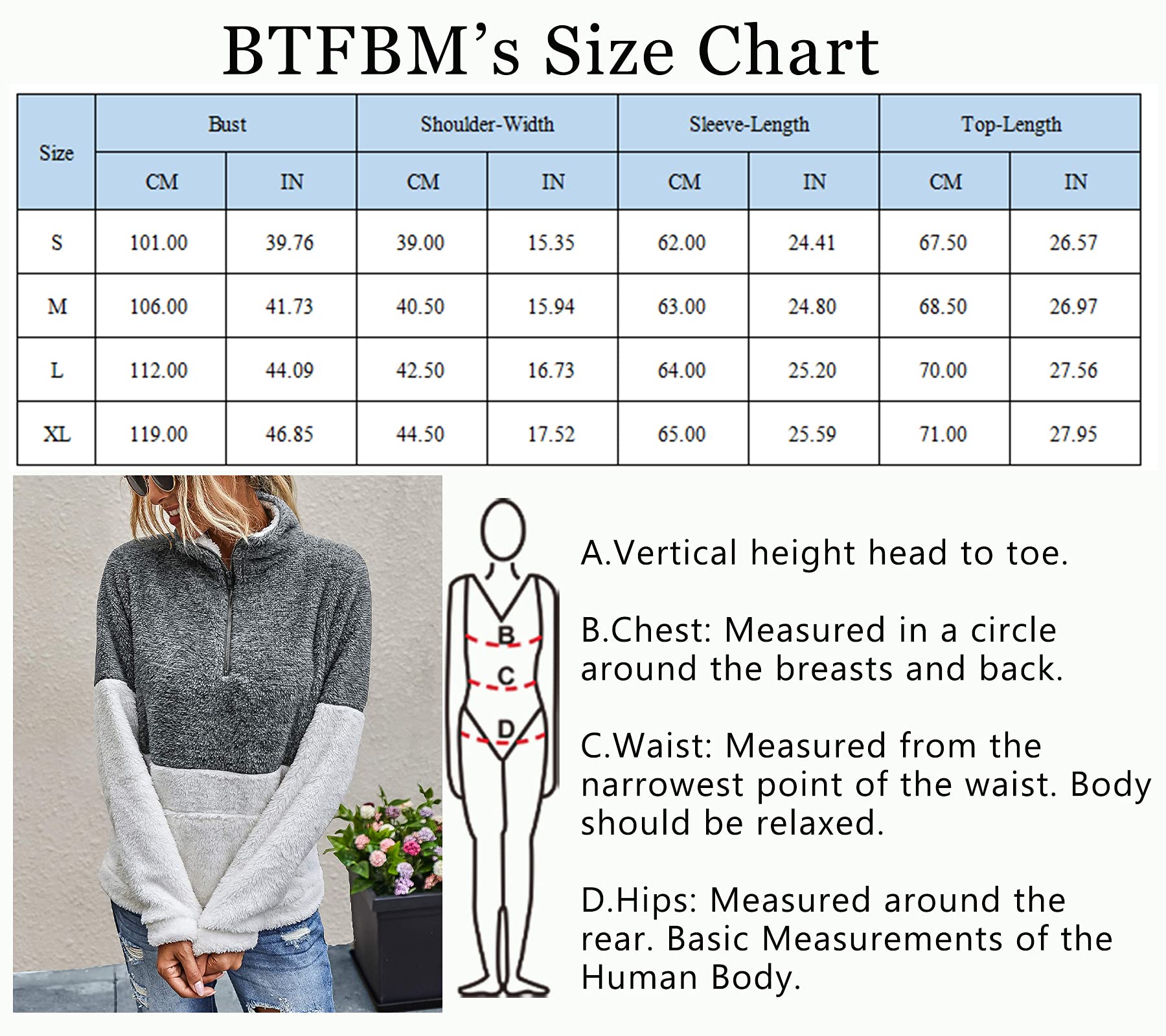 BTFBM Women Sherpa Pullover Quarter Zip Long Sleeve Fluffy Soft Fleece Jackets Sweaters Sweatshirts Hoodies Outwear Coat (Grey, Medium)