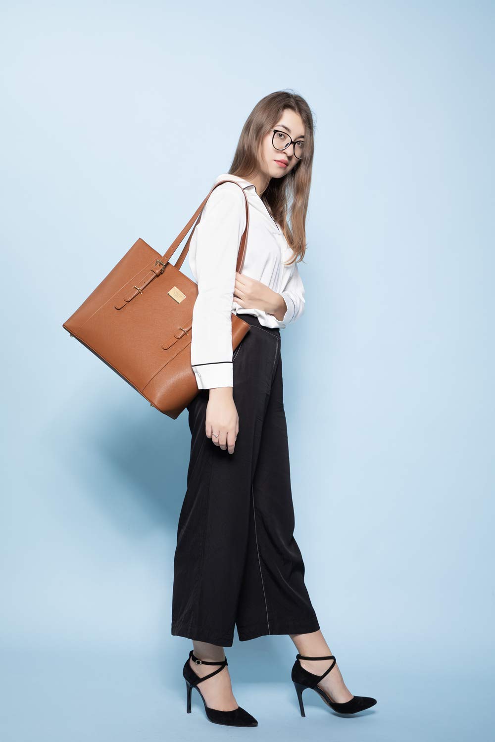 Laptop Bag for Women Large Office Handbags Briefcase Fits Up to 15.6 inch (Updated Version)-Brown