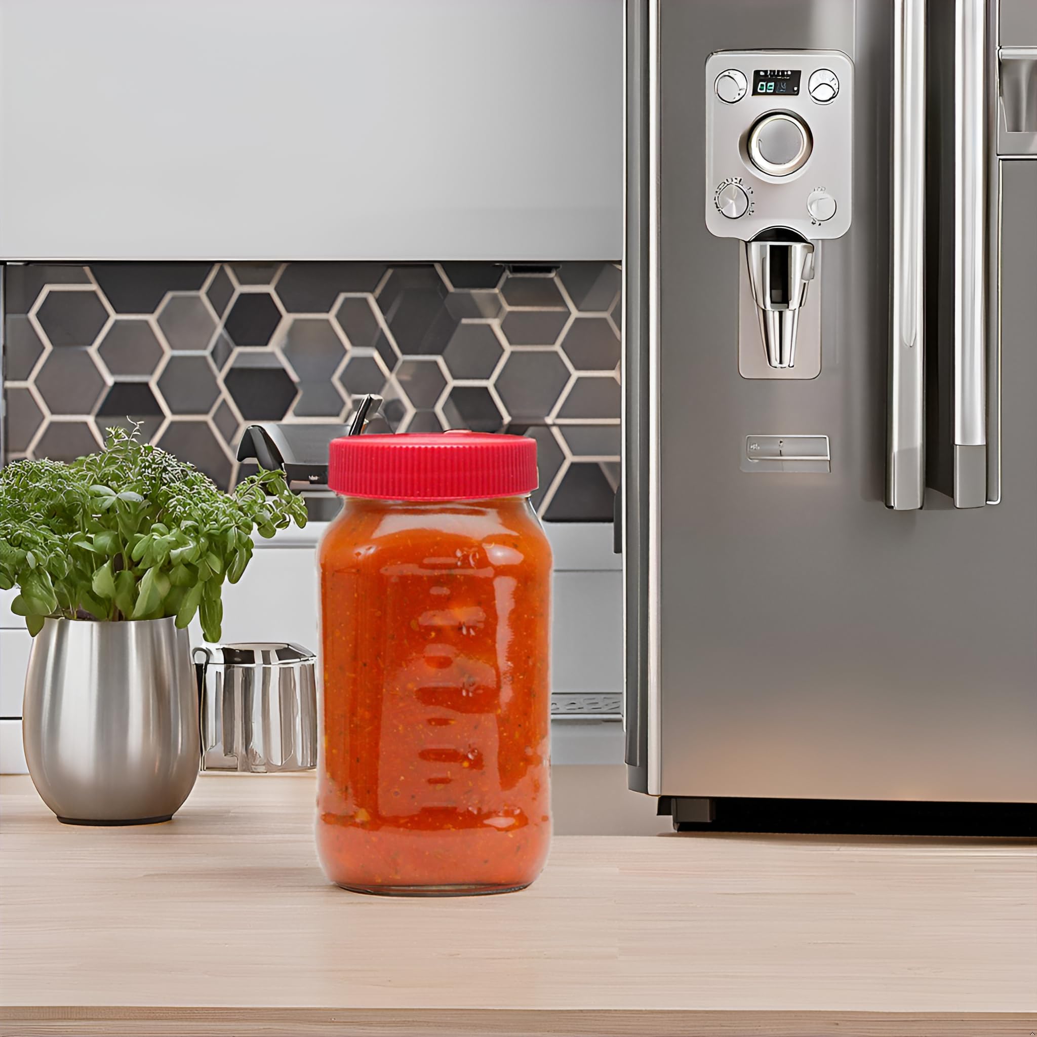 JARMING COLLECTIONS Glass Regular Mouth 24 oz Mason Jars with Lids & Bands - BPA Free Plastic Storage Lids - Made in USA - 24oz Mason Jars Regular Mouth 24 oz with Lids - Set of 2