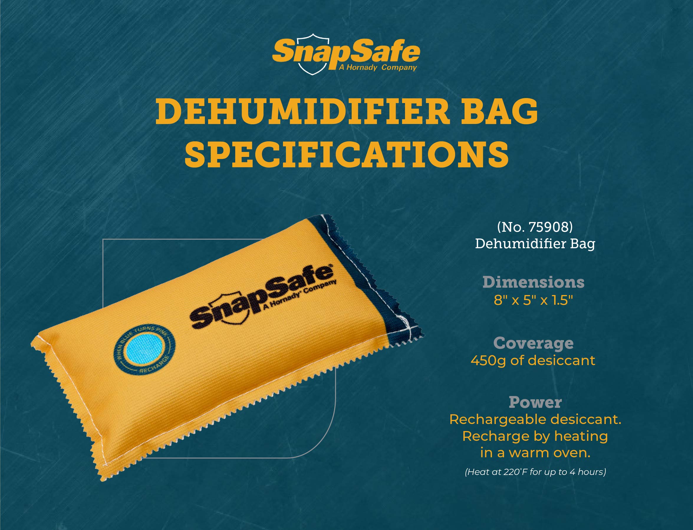SnapSafe Reusable Dehumidifier Bag 450G, 75908 - Portable, Easy to Use Moisture Absorbers for Gun Safes & Cabinets - Prevent Moisture Damage for Gun Safe Accessories, Firearms in Your Gun Vault
