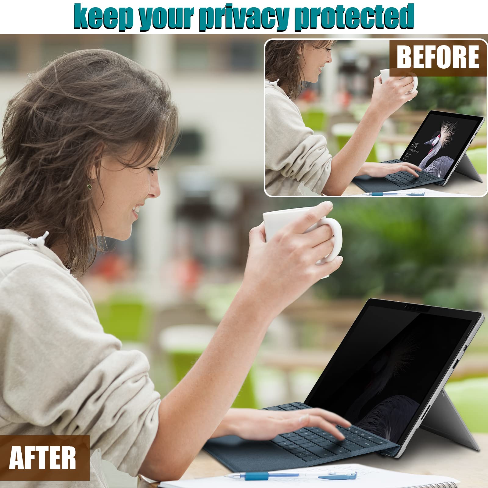 Privacy Screen for Surface Pro 7,Anti Blue Light Privacy Screen Protector for Surface Pro 7 Plus/Surface Pro 7/Surface Pro 6/Surface Pro 5th Gen/Surface Pro 4 12.3 inch, black (Surface Pro 7/6/5/4)