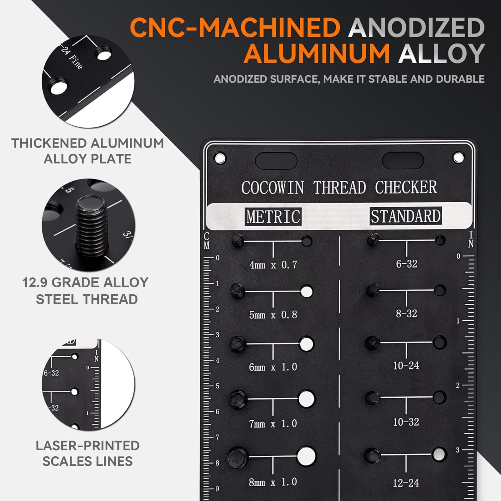 34 Nut and Bolt Thread Checker, Bolt Size and Thread Gauge Standard and Metric with 19 Standard & 15 Metric Bolt Identifying from #6 to 3/4" & 4mm to 16mm
