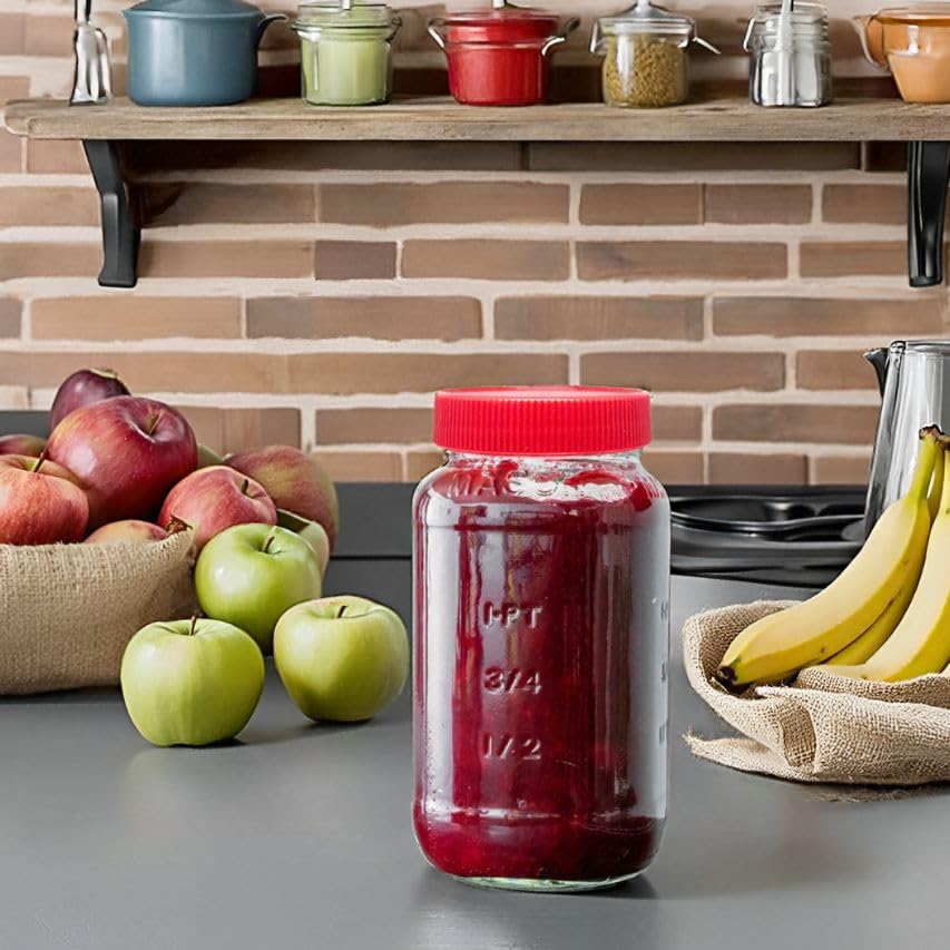 JARMING COLLECTIONS Glass Regular Mouth 24 oz Mason Jars with Lids & Bands - BPA Free Plastic Storage Lids - Made in USA - 24oz Mason Jars Regular Mouth 24 oz with Lids - Set of 2