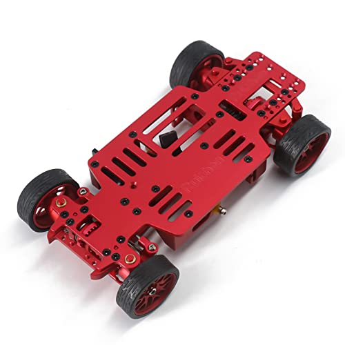 Abendor New Upgrate Mini-Q 1:28 Rc Car Frame, Aluminium Alloy & Plastic Frame Kit for 1/28 Mini-Q RC Car Frame Assembled with Wheels DIY Parts (Red)