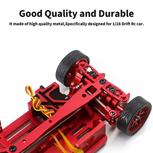 Abendor New Upgrate Mini-Q 1:28 Rc Car Frame, Aluminium Alloy & Plastic Frame Kit for 1/28 Mini-Q RC Car Frame Assembled with Wheels DIY Parts (Red)