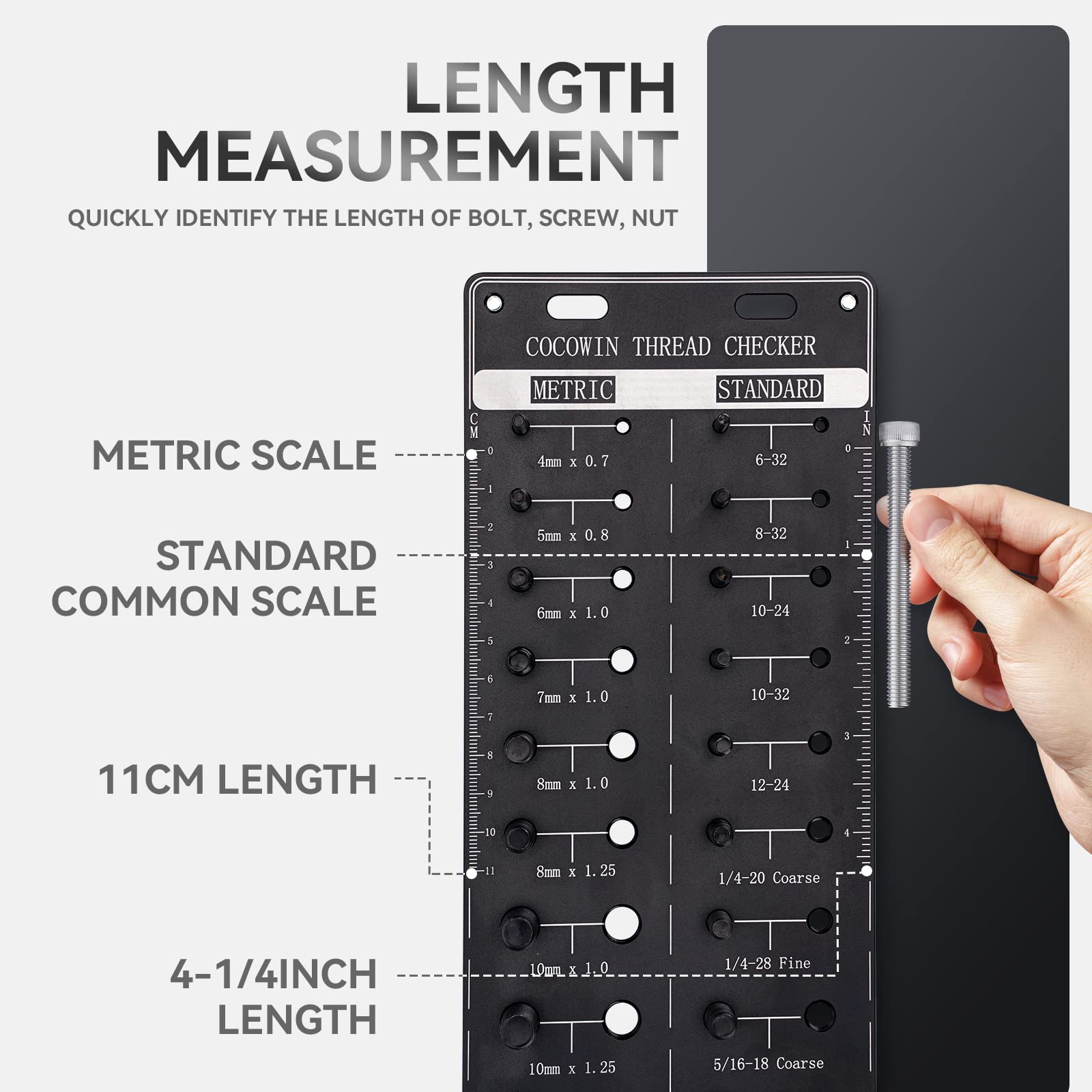 34 Nut and Bolt Thread Checker, Bolt Size and Thread Gauge Standard and Metric with 19 Standard & 15 Metric Bolt Identifying from #6 to 3/4" & 4mm to 16mm