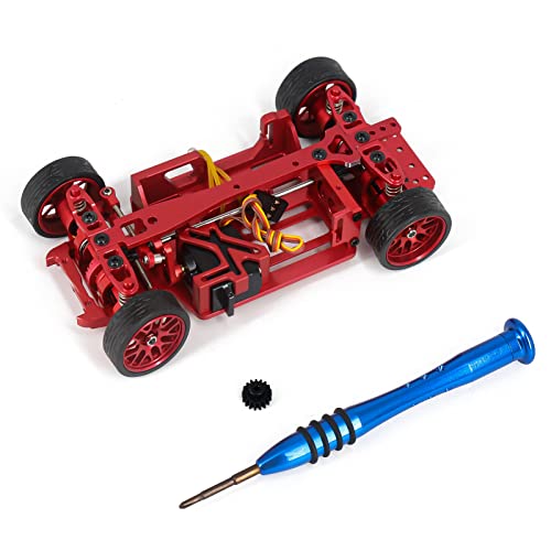 Abendor New Upgrate Mini-Q 1:28 Rc Car Frame, Aluminium Alloy & Plastic Frame Kit for 1/28 Mini-Q RC Car Frame Assembled with Wheels DIY Parts (Red)