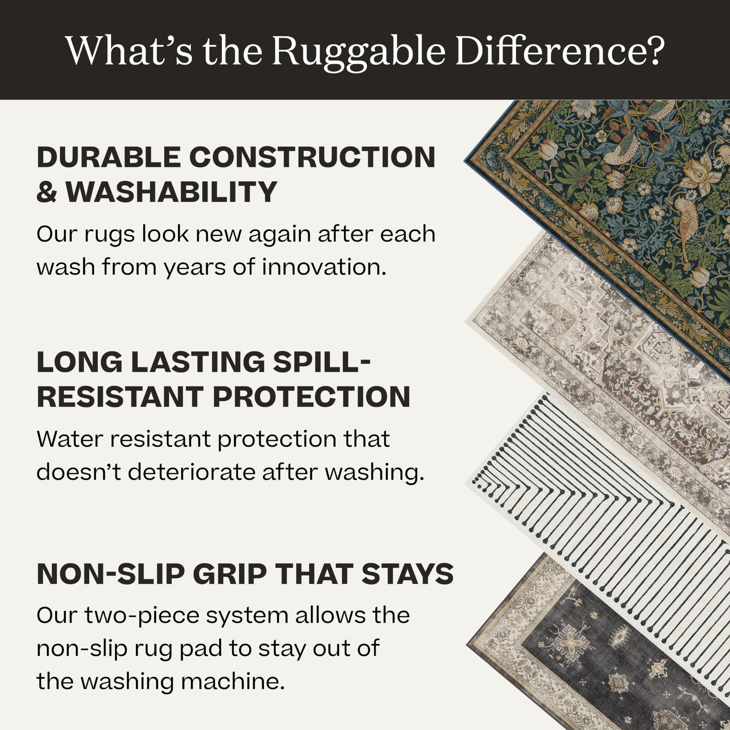 Ruggable Washable Plush 2x3 Area Rug, Moroccan Diamond, Premium Rugs for Living Room, Bedroom, Kitchen, Office, Classroom with Gripper Non Slip Pad