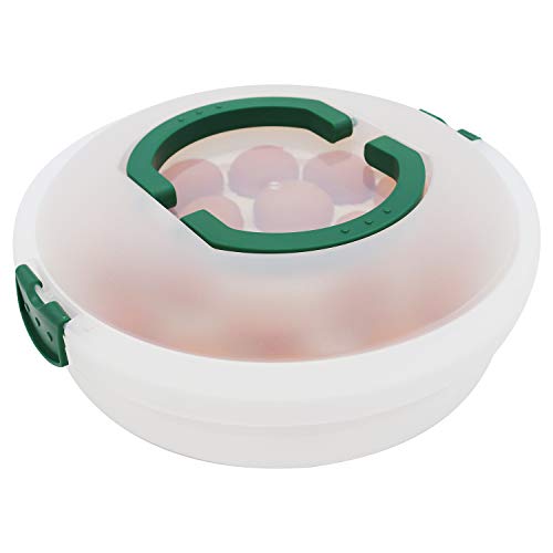 10 Inch Portable Pie Carrier with Lid and Tray 3-In-1 Round Cupcake Container Egg Holder Muffin Tart Cookie Keeper Food -Thanksgiving&Christmas Party Containe(Green)