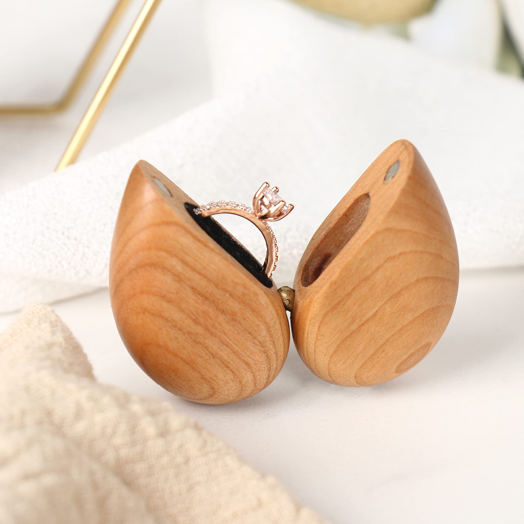 Wooden Ring Box Heart Shaped Ring Box for Wedding,Proposal,Engagement Ring Box,Wood Ring Case Wood Ring Holder Gift (True Love Eternal Cherry)