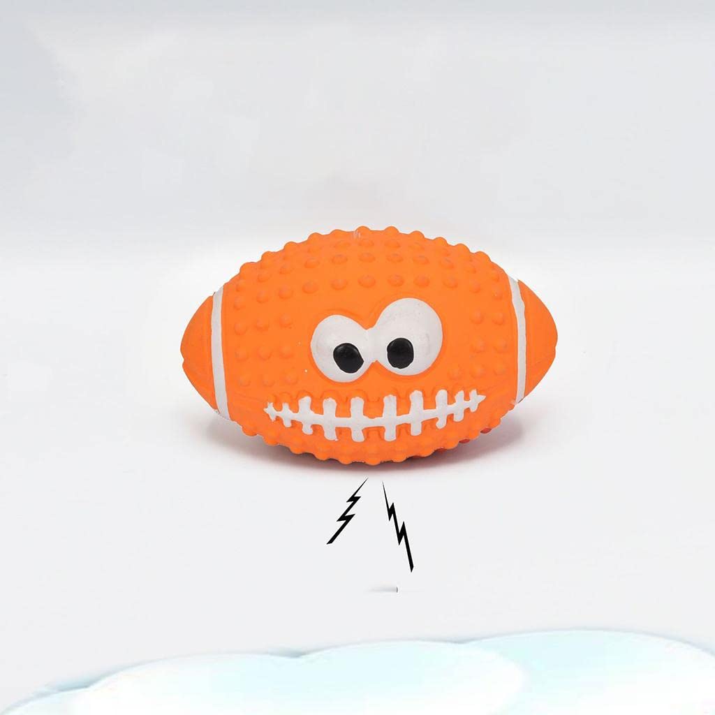 IEUDNS Squeaky Dog Toys Cartoon Dog Balls with Squeaker Rubber Latex for Small and Medium Breed, Orange Rugby