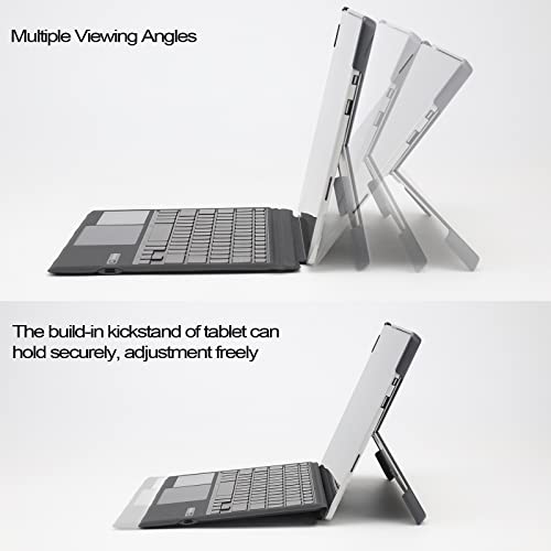 Qulose Surface Pro Keyboard Case, 7 Color Backlight Detachable Keyboard with Trackpad, Case with Keyboard for Microsoft Surface Pro 7+/ 7/6 / 5/4 / 3 Tablet - Grey