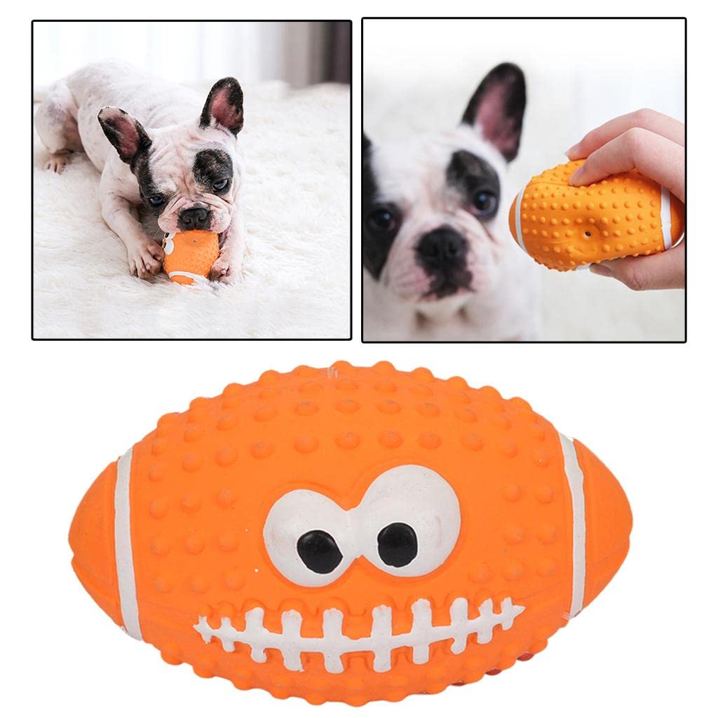 IEUDNS Squeaky Dog Toys Cartoon Dog Balls with Squeaker Rubber Latex for Small and Medium Breed, Orange Rugby