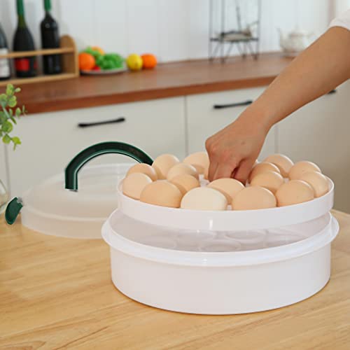 10 Inch Portable Pie Carrier with Lid and Tray 3-In-1 Round Cupcake Container Egg Holder Muffin Tart Cookie Keeper Food -Thanksgiving&Christmas Party Containe(Green)