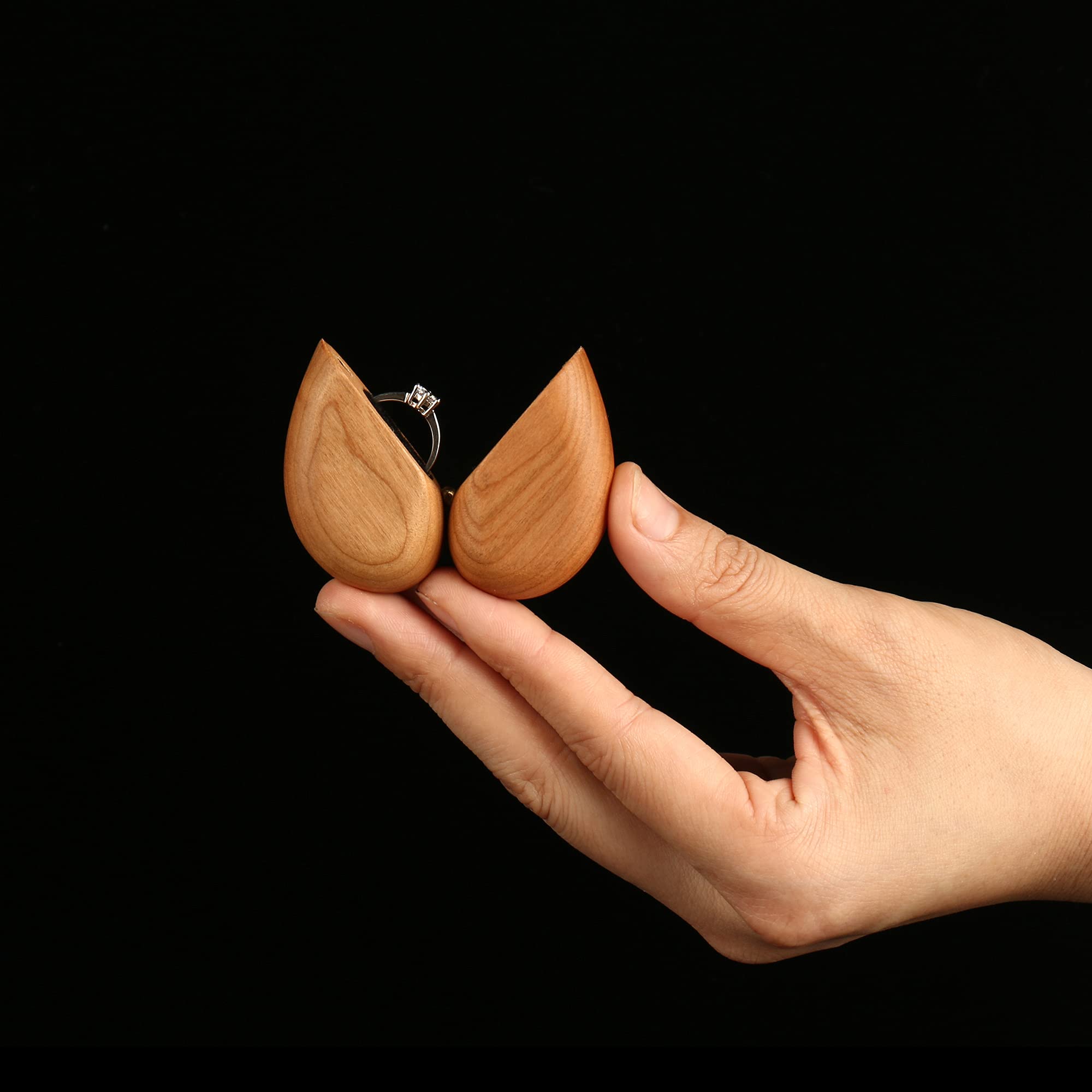 Wooden Ring Box Heart Shaped Ring Box for Wedding,Proposal,Engagement Ring Box,Wood Ring Case Wood Ring Holder Gift (True Love Eternal Cherry)