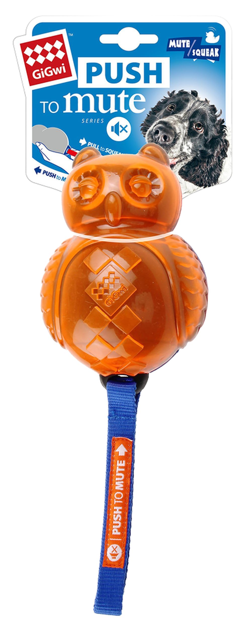 GiGwi Push to Mute Dog Toy Ineractive Squeaker Chew Toy for Dogs - Blue/Orange Owl