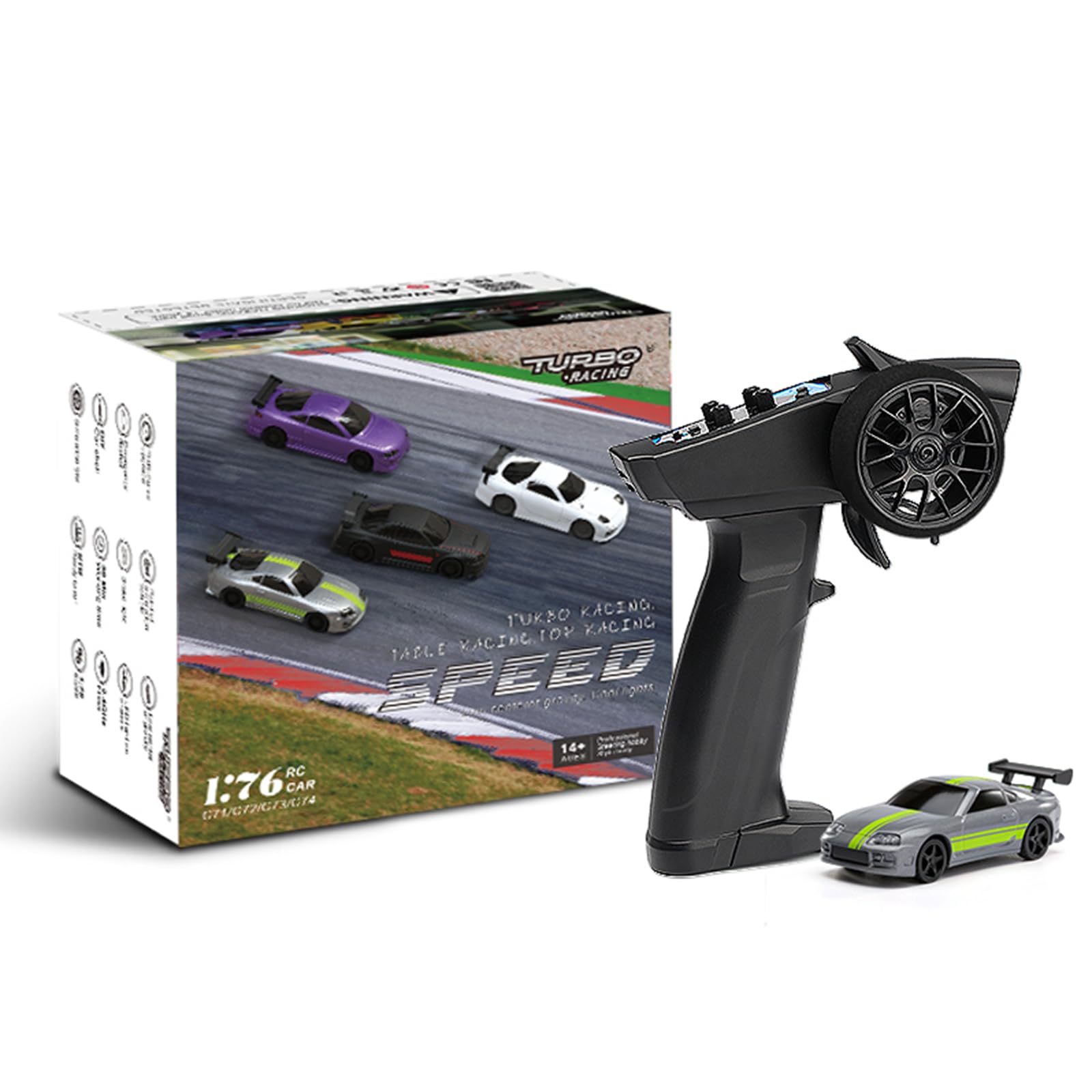 havcybin 1:76 Turbo Racing Scale RC Sport Car, Table Racing Remote Control Mini Model Car Full Proportional RTR Kit Toys (C73grey)