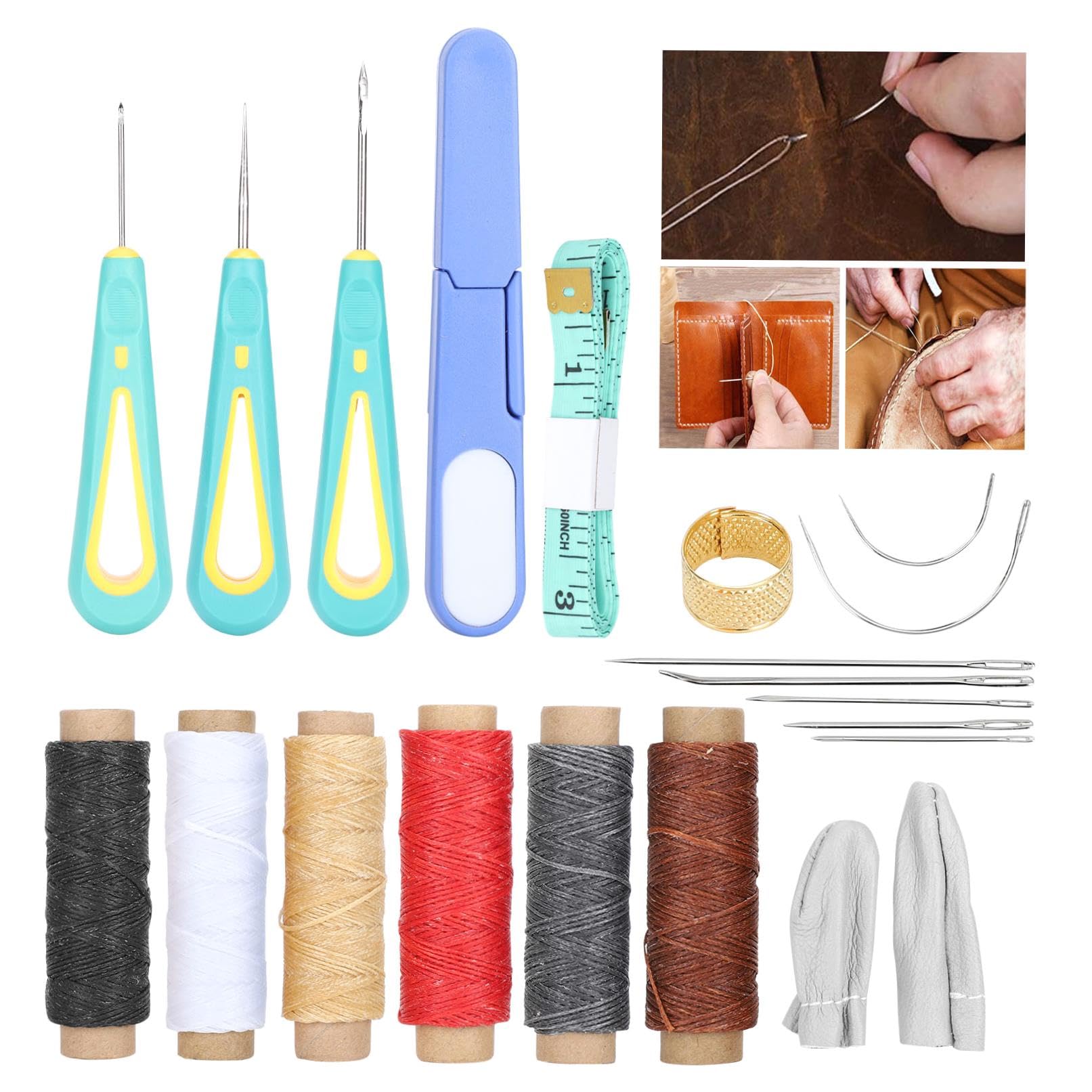 [Premium Leatherworking Tools] Complete Hand Sewing Supplies Kit with Craft Needle Set Waxed Thread for DIY Leather Craft - Essential Leatherworking Supplies