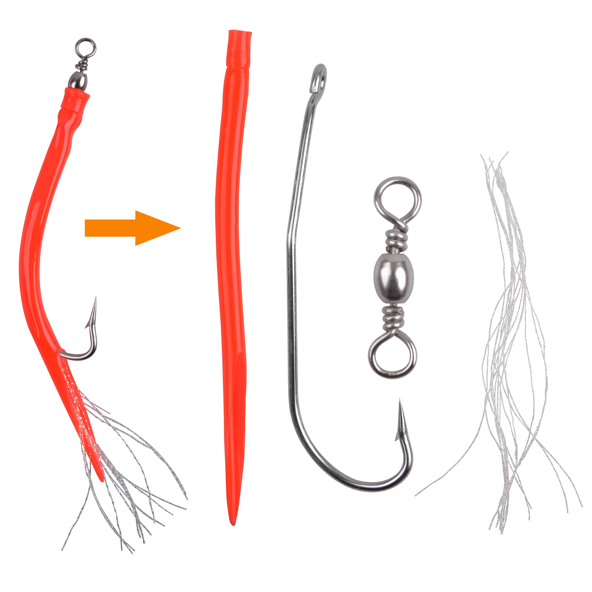 8 Packs Rubber Bass Tube Lures Cod Rig Teaser with Stainless Steel Hook Barrel Swivels Class Striped Bass Tube Lure Trolling Bass Cod Fishing EEL Hook Mix 7/0