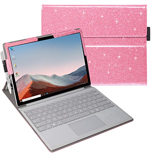 ACdream Case for Microsoft Surface Pro 7 Plus/Pro 7 / Pro 6 / Pro 5 / Pro 2017/ Pro 4 / Pro LTE, Premium PU Leather Rugged Hard Sleeve Cover Protector, Support Type Cover Keyboard, Glitter Pink