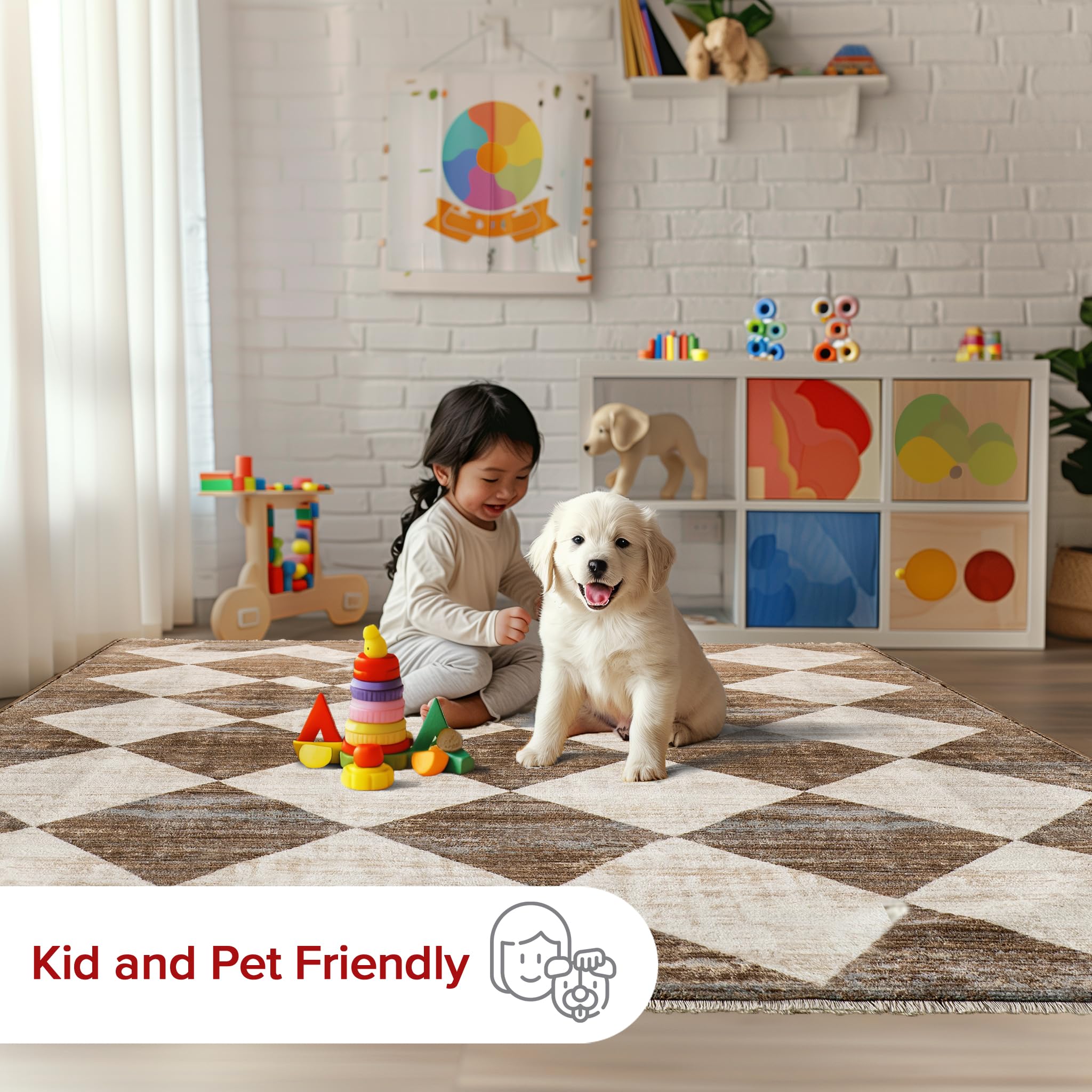 nuLOOM Fringed Performance Indoor Area Rug, Power Loomed, Easy Clean, Durable, Non-Shed, 5' x 8', Meline Beige