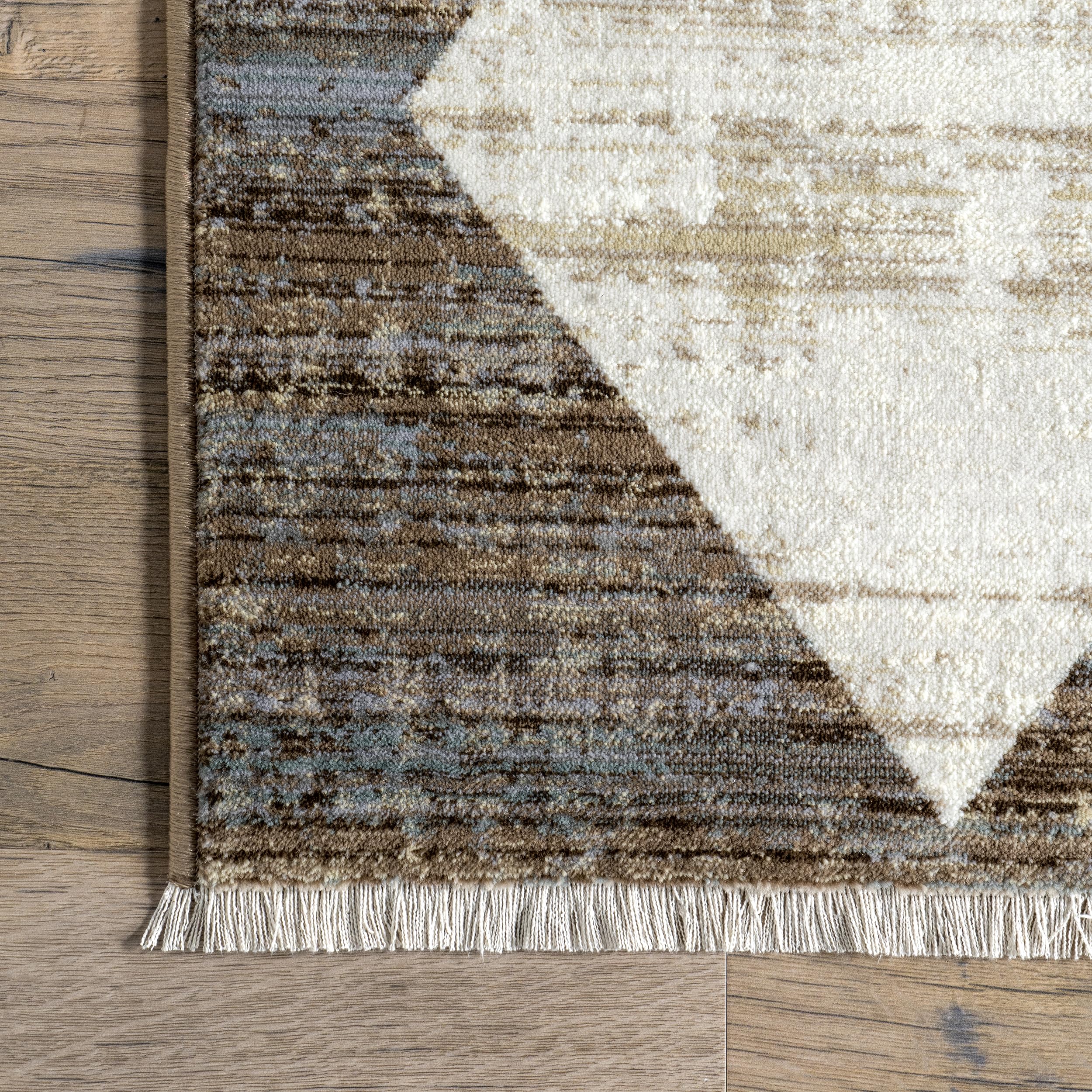 nuLOOM Fringed Performance Indoor Area Rug, Power Loomed, Easy Clean, Durable, Non-Shed, 5' x 8', Meline Beige