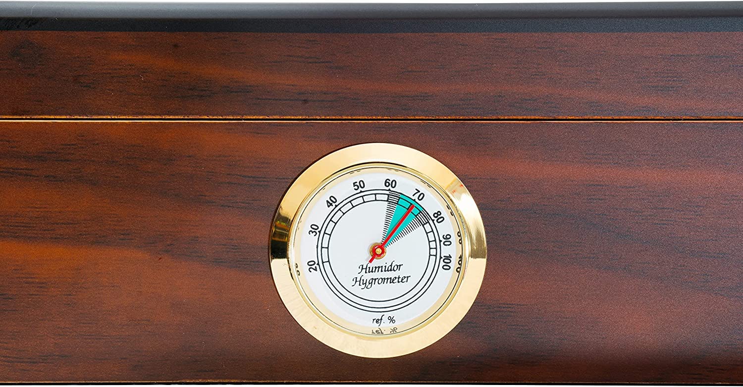 Handmade Humidor up to 25 Corona-Size Cigars, Glass Top Cigar Humidor Box, 100% Spanish Cedar Wood, Luxury Desktop Humidor with Hygrometer and Humidifier, High Gloss Walnut Finish.
