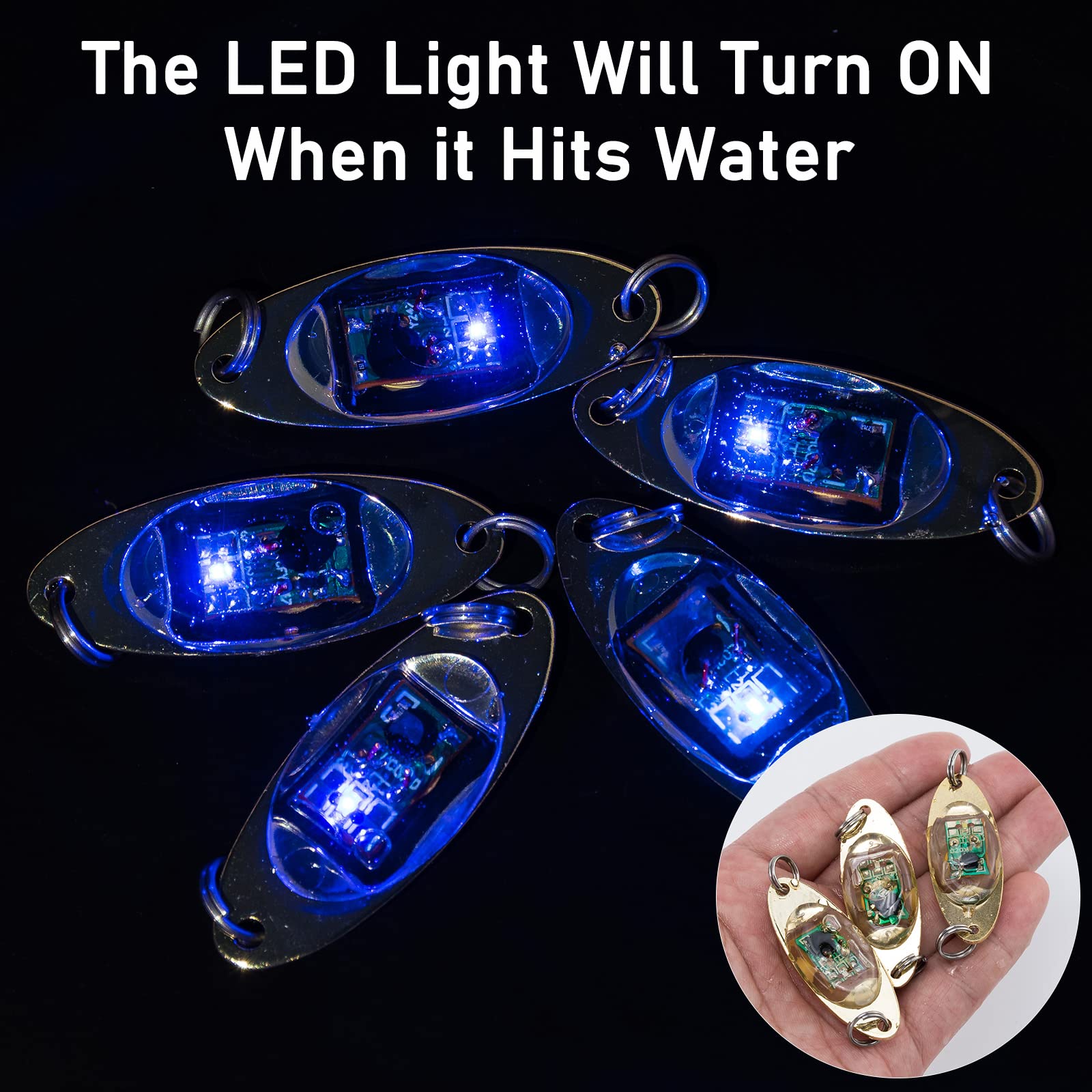 Dr.Fish LED Fishing Lures Kit Deep Drop Fishing Lights LED Fishing Spoons Underwater Flasher Diamond Lights Trolling Lures Halibut Rig Blue