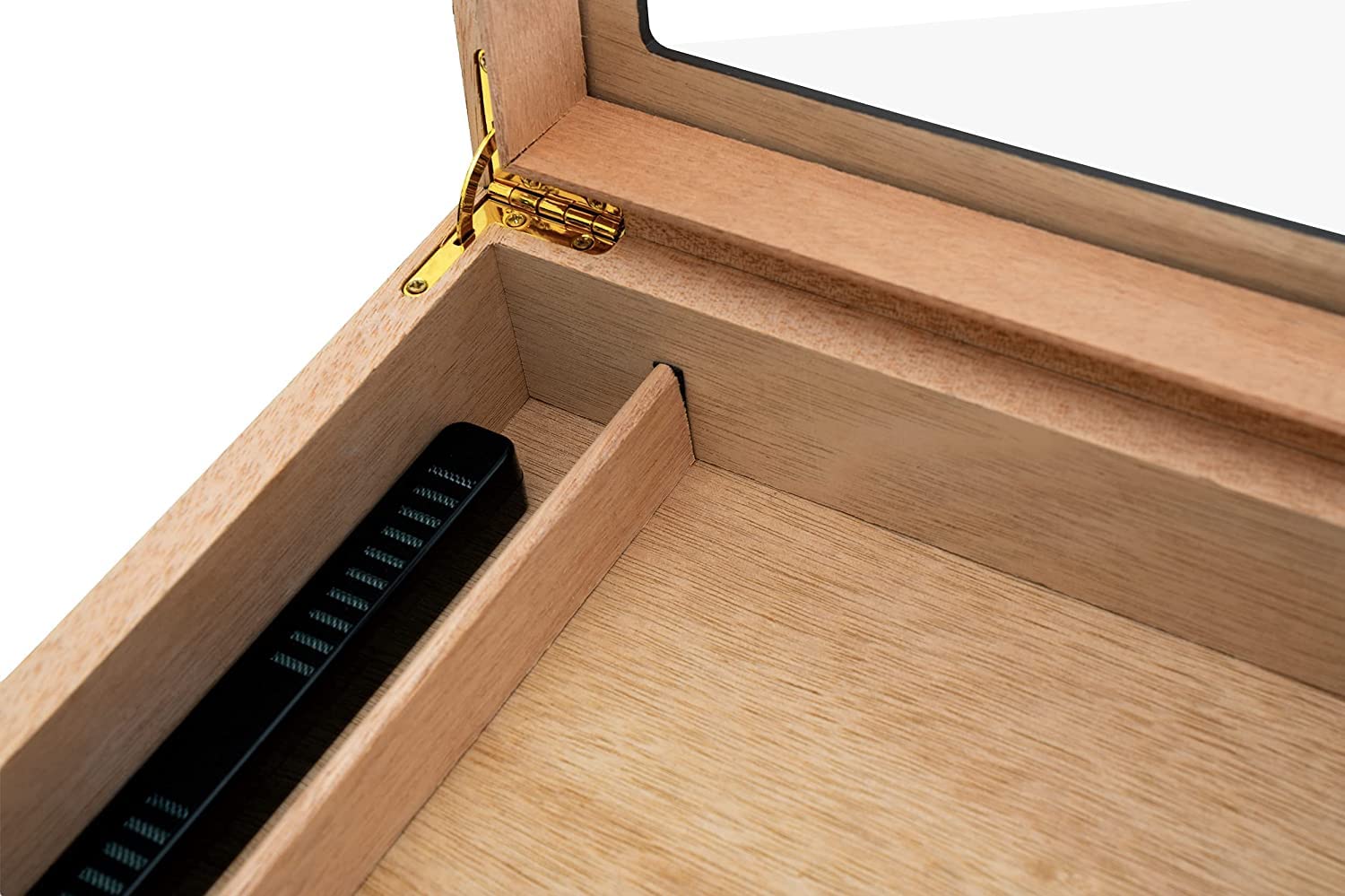 Handmade Humidor up to 25 Corona-Size Cigars, Glass Top Cigar Humidor Box, 100% Spanish Cedar Wood, Luxury Desktop Humidor with Hygrometer and Humidifier, High Gloss Walnut Finish.