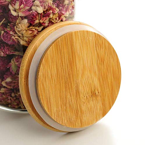 Glass Food Storage Jar Canister - Cylinder Airtight Kitchen Container with Natural Wood Lid for Tea Dry Fruit Nuts Candy Seasoning Spaghetti Coffee Bean Clear Sealing size 250ML/8.5oz