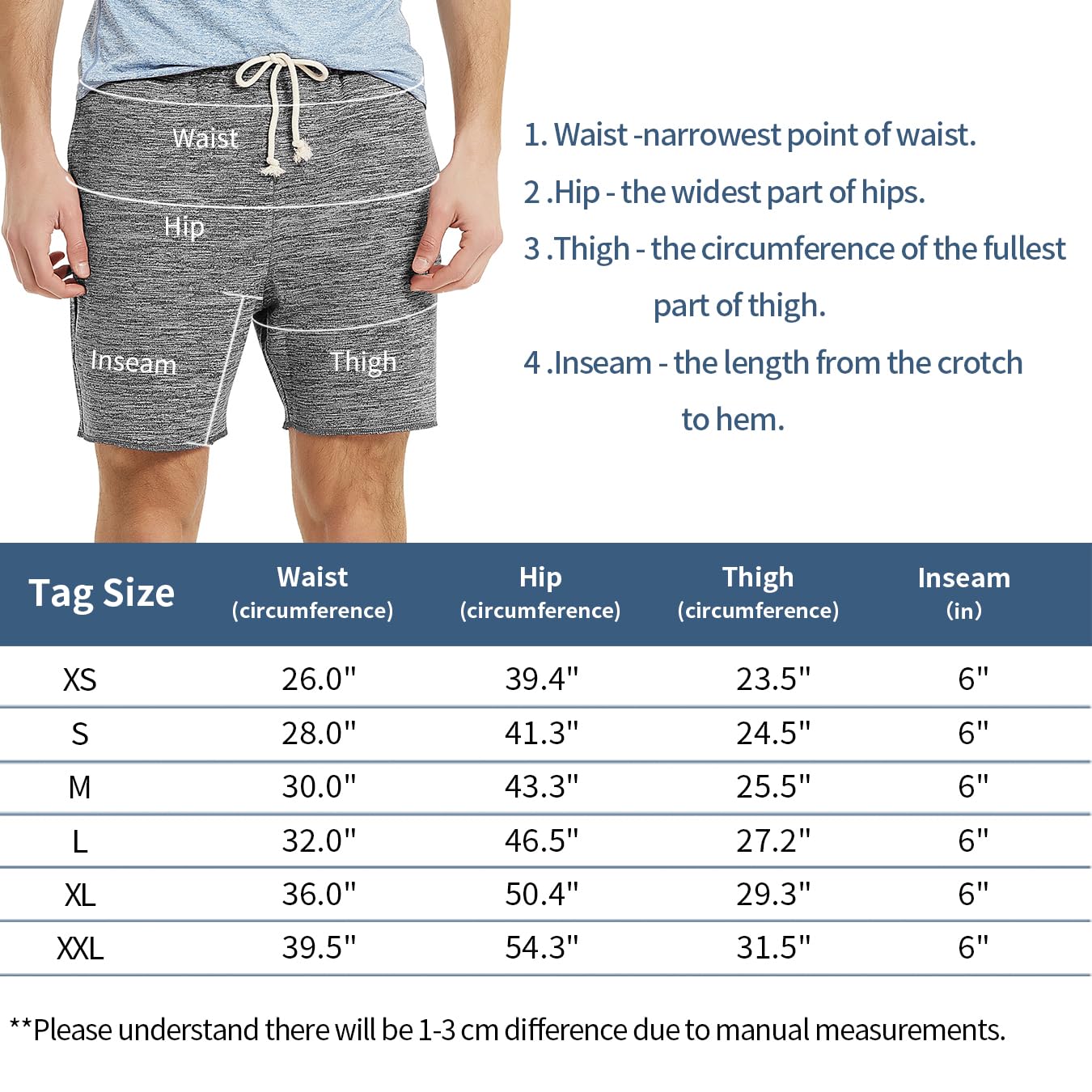 Lounge Shorts Men 6 Inch Comfy with Pockets(Marled Blue,XL)