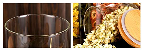 Glass Food Storage Jar Canister - Cylinder Airtight Kitchen Container with Natural Wood Lid for Tea Dry Fruit Nuts Candy Seasoning Spaghetti Coffee Bean Clear Sealing size 250ML/8.5oz