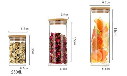 Glass Food Storage Jar Canister - Cylinder Airtight Kitchen Container with Natural Wood Lid for Tea Dry Fruit Nuts Candy Seasoning Spaghetti Coffee Bean Clear Sealing size 250ML/8.5oz